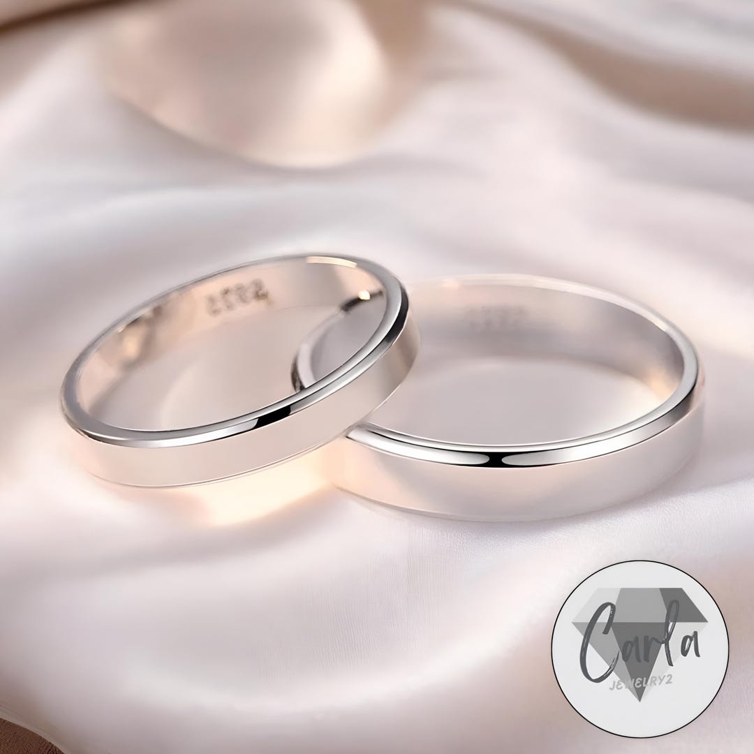 Sterling Silver Couple Rings,matching Rings, Couple Ring Simple Smooth ...