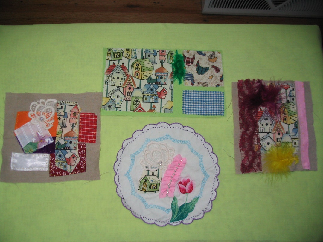 Fabric Collage Bird Houses and Feathers Supply for Quilting or - Etsy ...