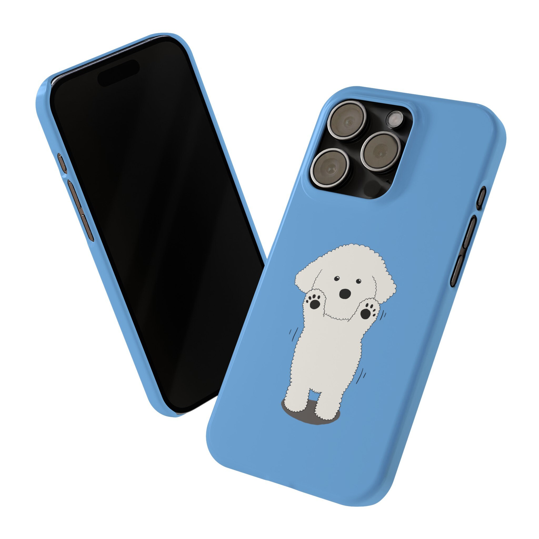 Bichon Frise Standing Super Slim Light Blue iPhone Case, iPhone 15/14 ...