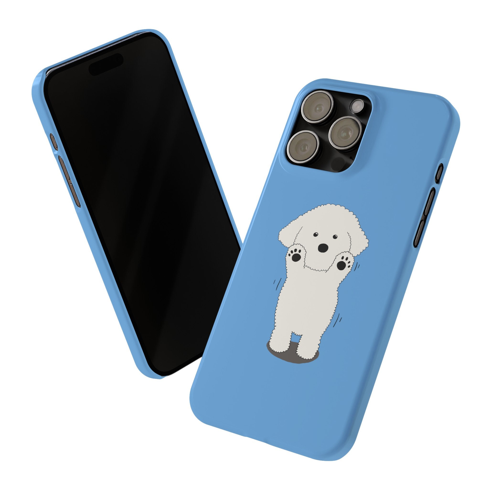 Bichon Frise Standing Super Slim Light Blue iPhone Case, iPhone 15/14 ...