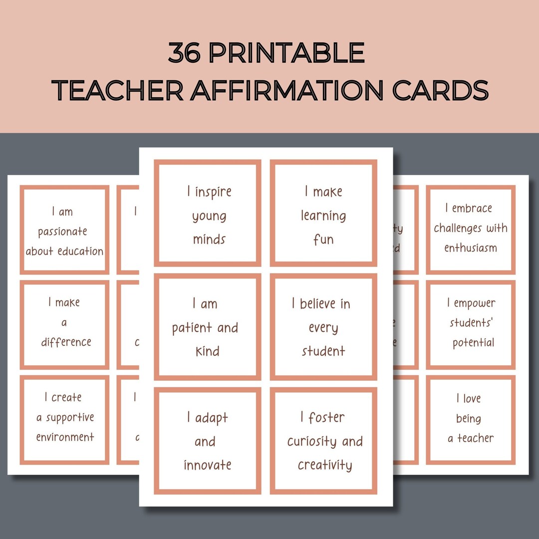 36 Printable Teacher Affirmations, Teacher Affirmation Cards, Positive ...