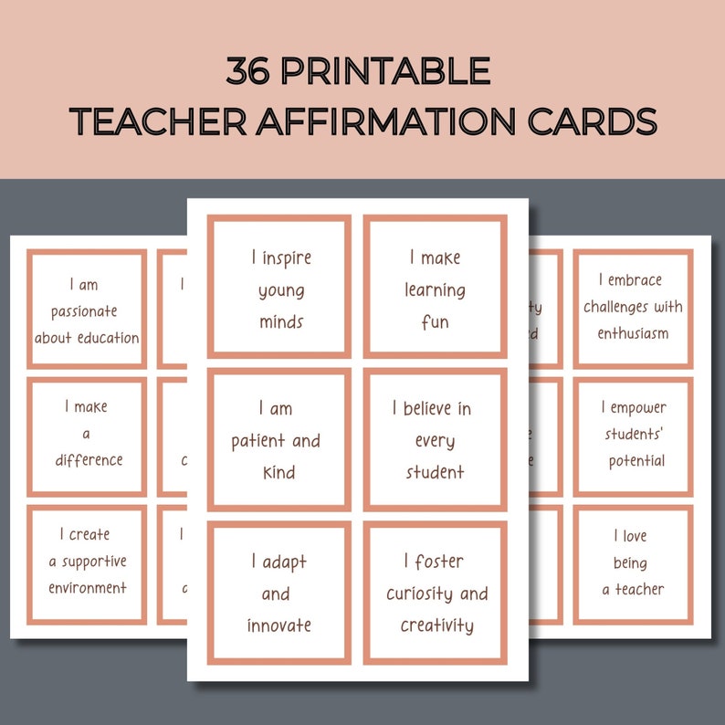 36 Printable Teacher Affirmations, Teacher Affirmation Cards, Positive ...