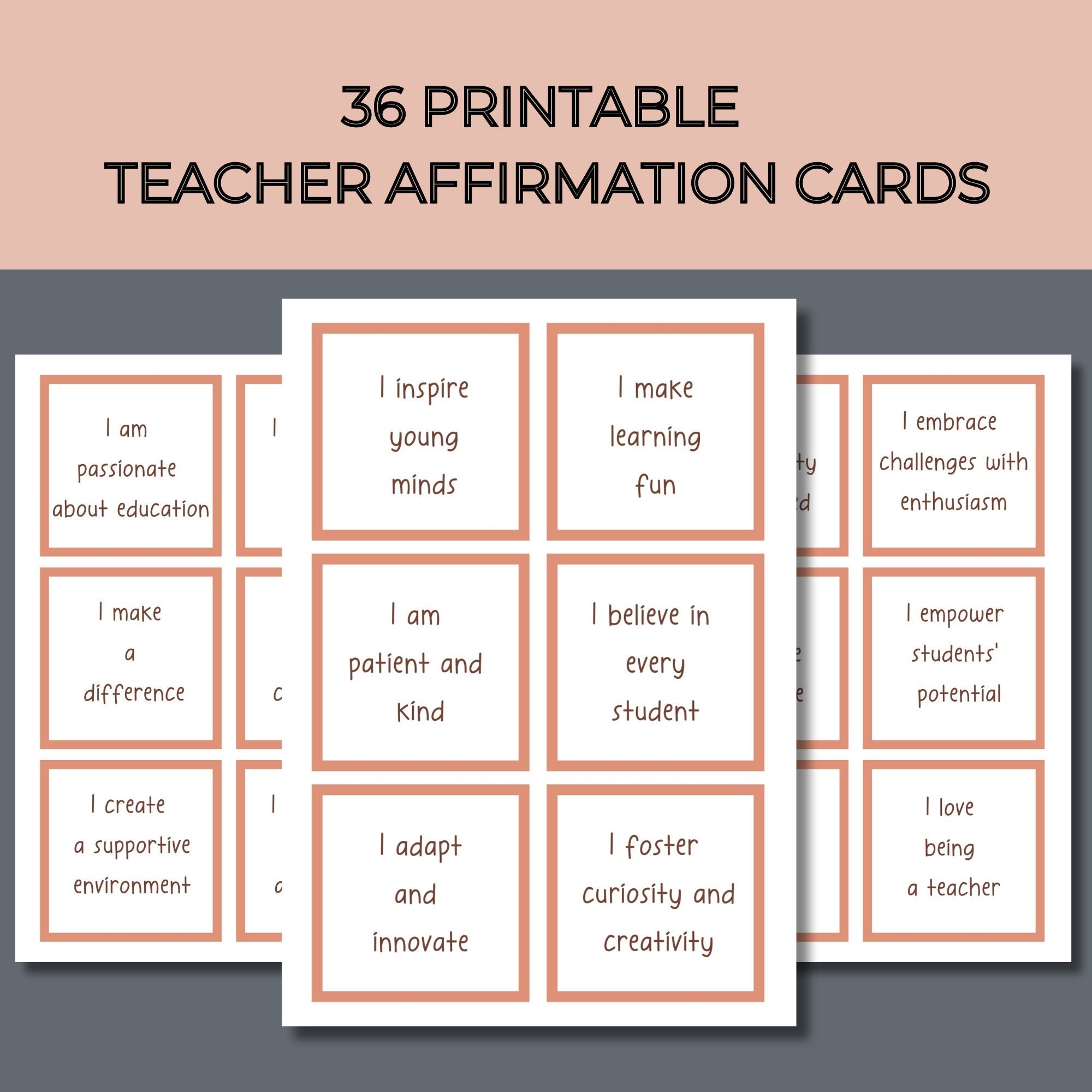 36 Printable Teacher Affirmations, Teacher Affirmation Cards, Positive ...