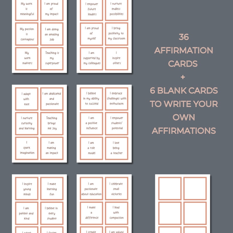 36 Printable Teacher Affirmations, Teacher Affirmation Cards, Positive ...