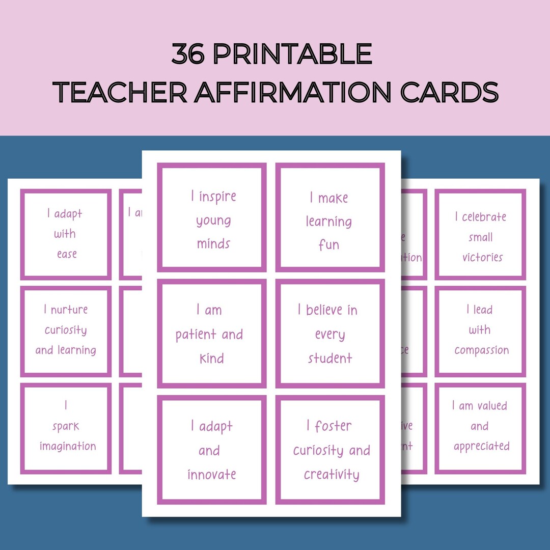 36 Printable Teacher Affirmations, Teacher Affirmation Cards, Positive ...