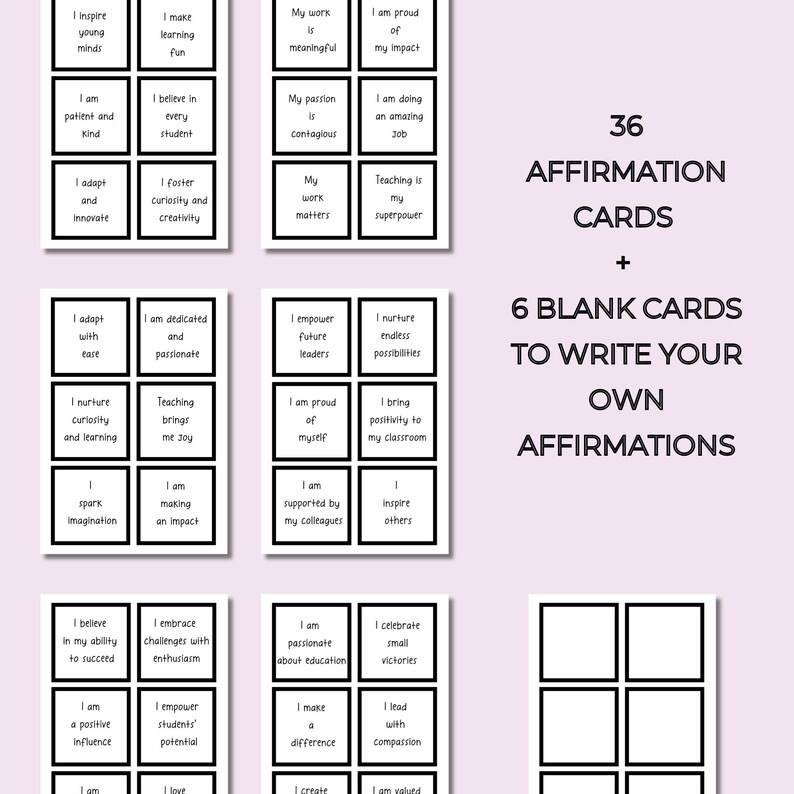 36 Printable Teacher Affirmations, Teacher Affirmation Cards, Positive ...
