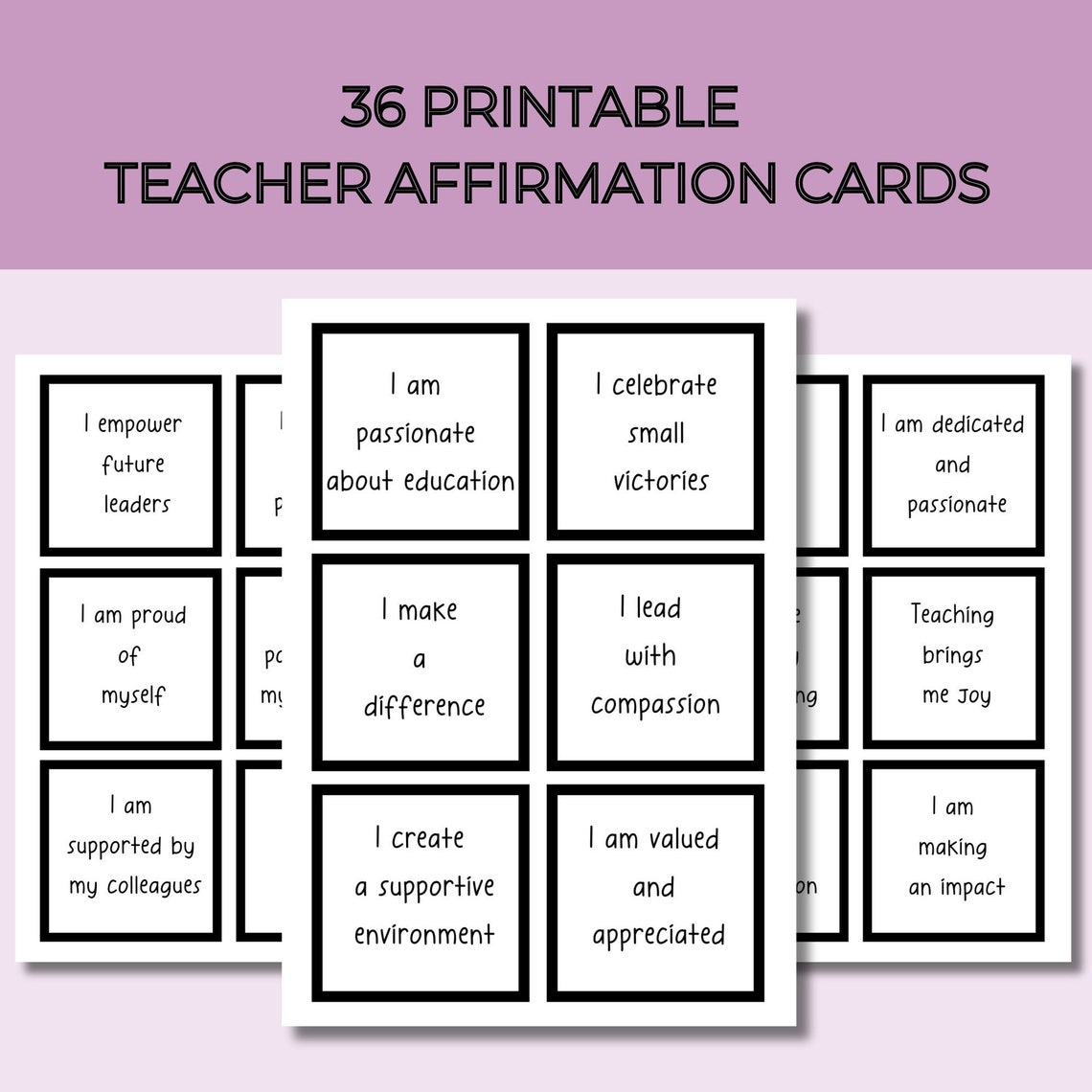 36 Printable Teacher Affirmations, Teacher Affirmation Cards, Positive ...