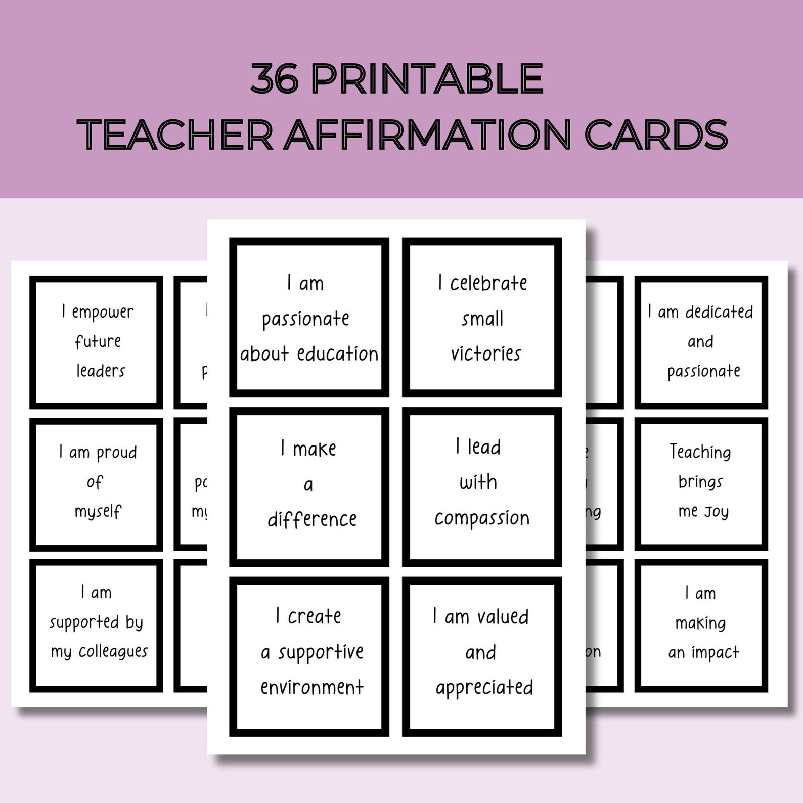 36 Printable Teacher Affirmations, Teacher Affirmation Cards, Positive ...