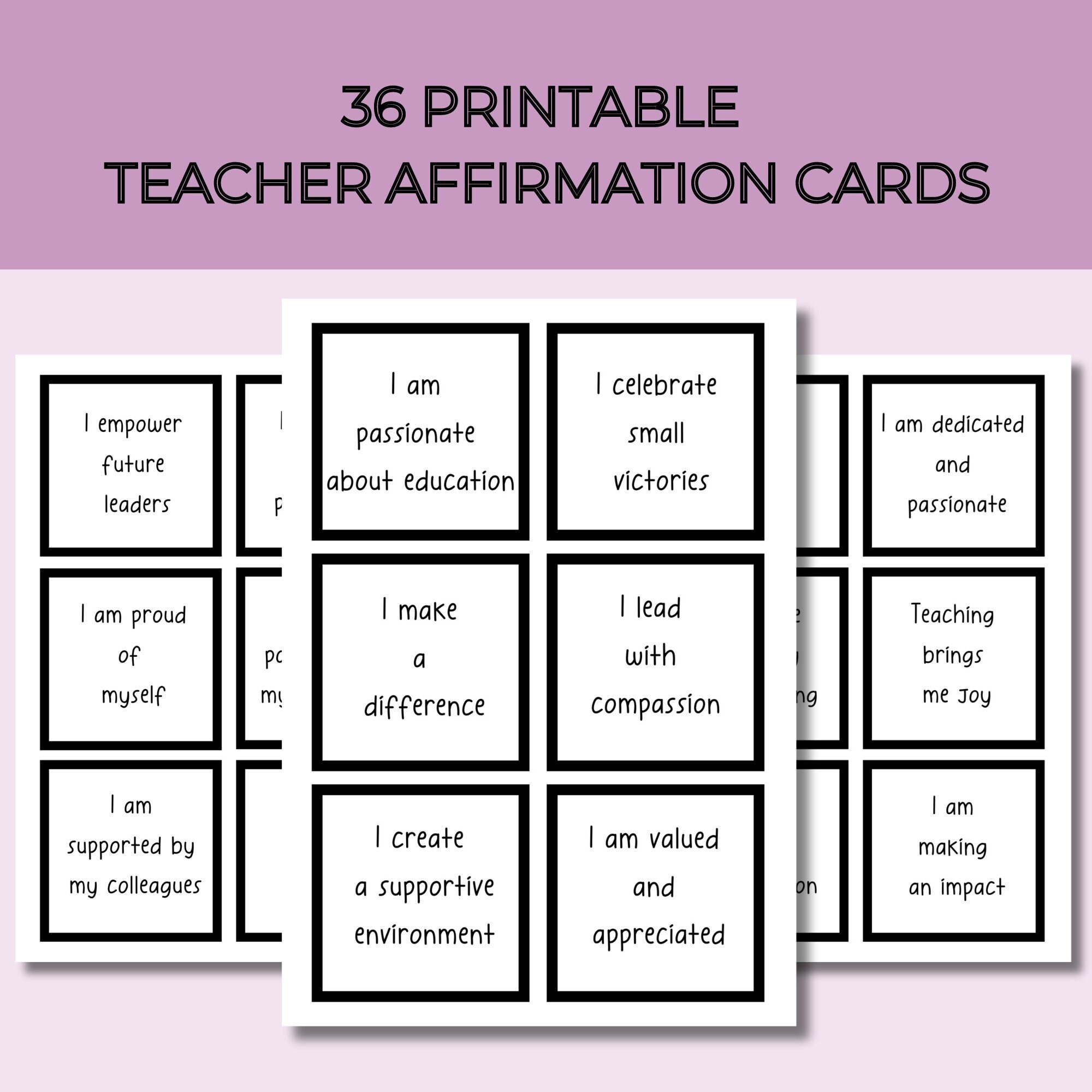 36 Printable Teacher Affirmations, Teacher Affirmation Cards, Positive ...