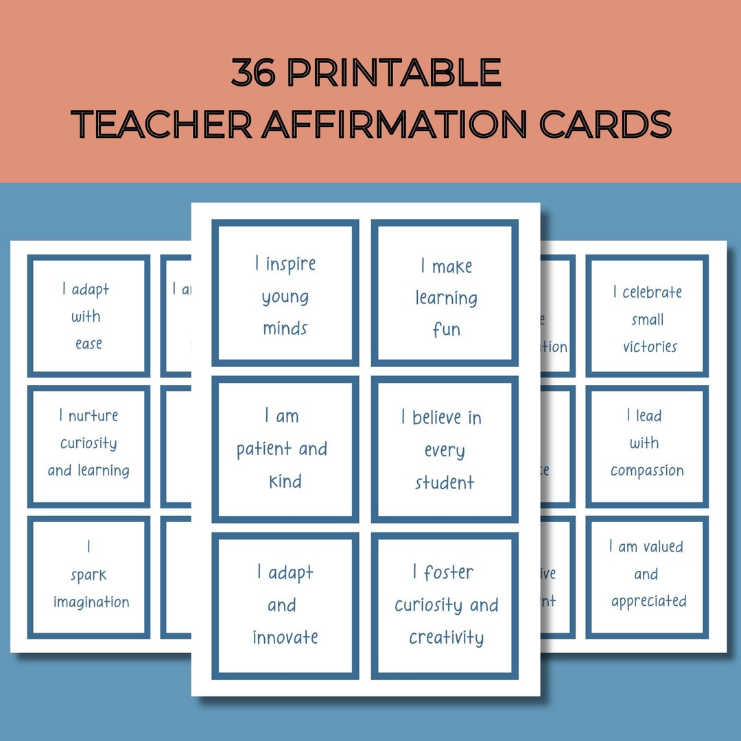 36 Printable Teacher Affirmations, Teacher Affirmation Cards, Positive ...
