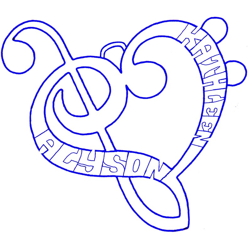 Bass Clef Heart Necklace Silver 925 Personalized Name Initials Letters ...