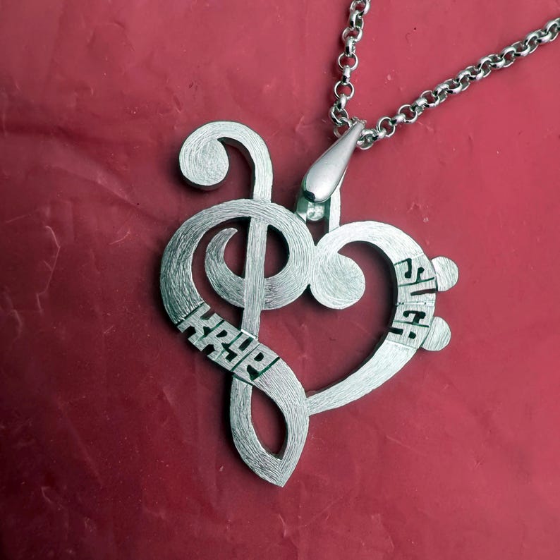 Bass Clef Heart Necklace Silver 925 Personalized Name Initials Letters ...