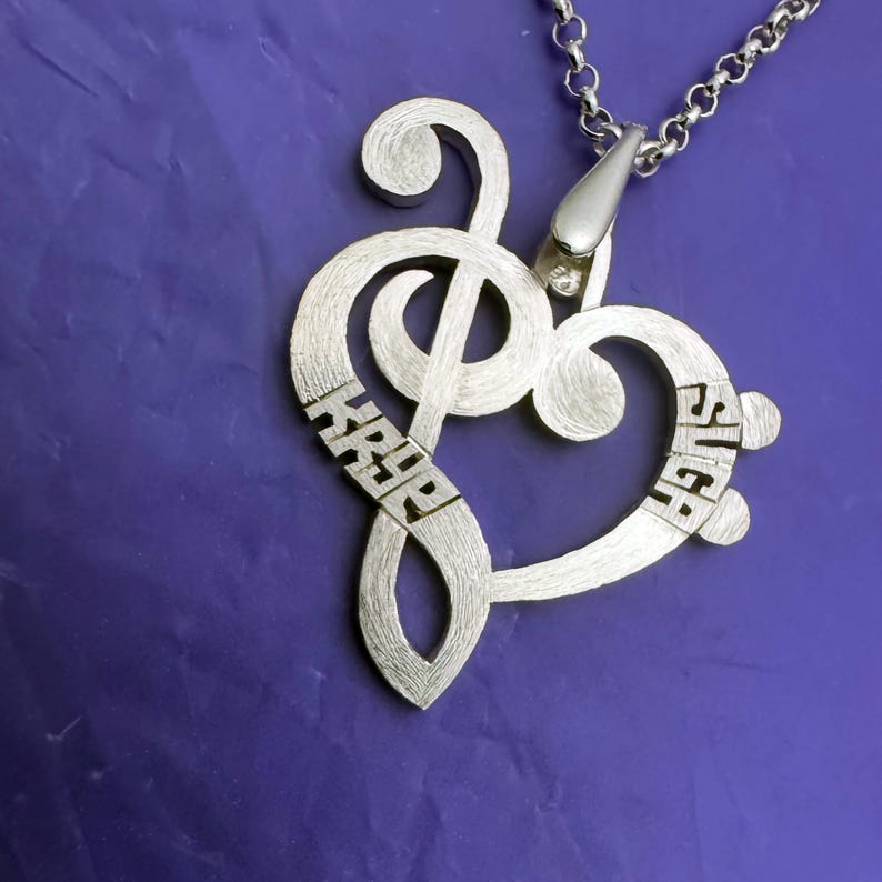 Bass Clef Heart Necklace Silver 925 Personalized Name Initials Letters ...
