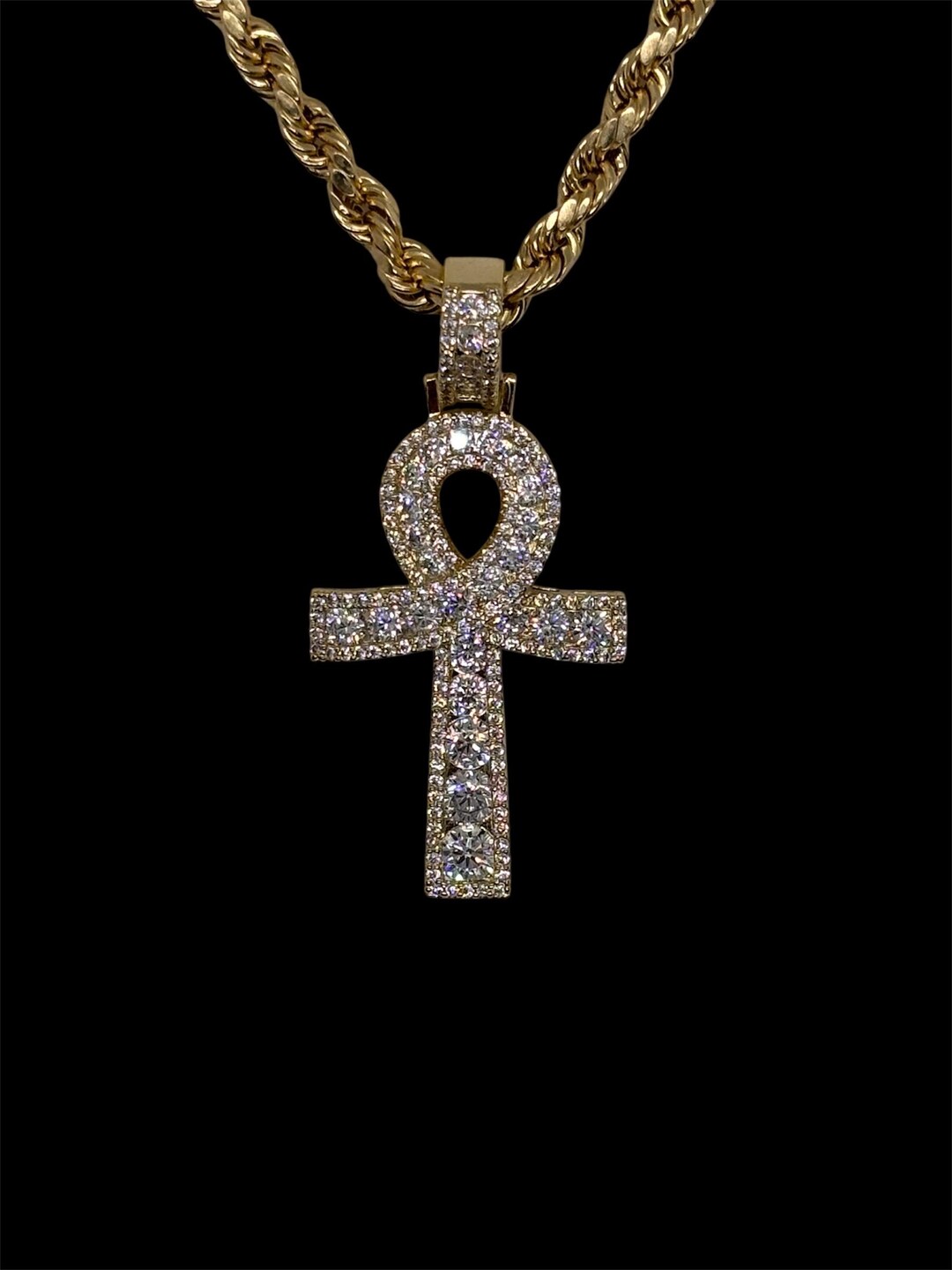 14k Gold Plated Ankh Cubic Zirconia Necklace - Ankh Chain- Cadena De ...