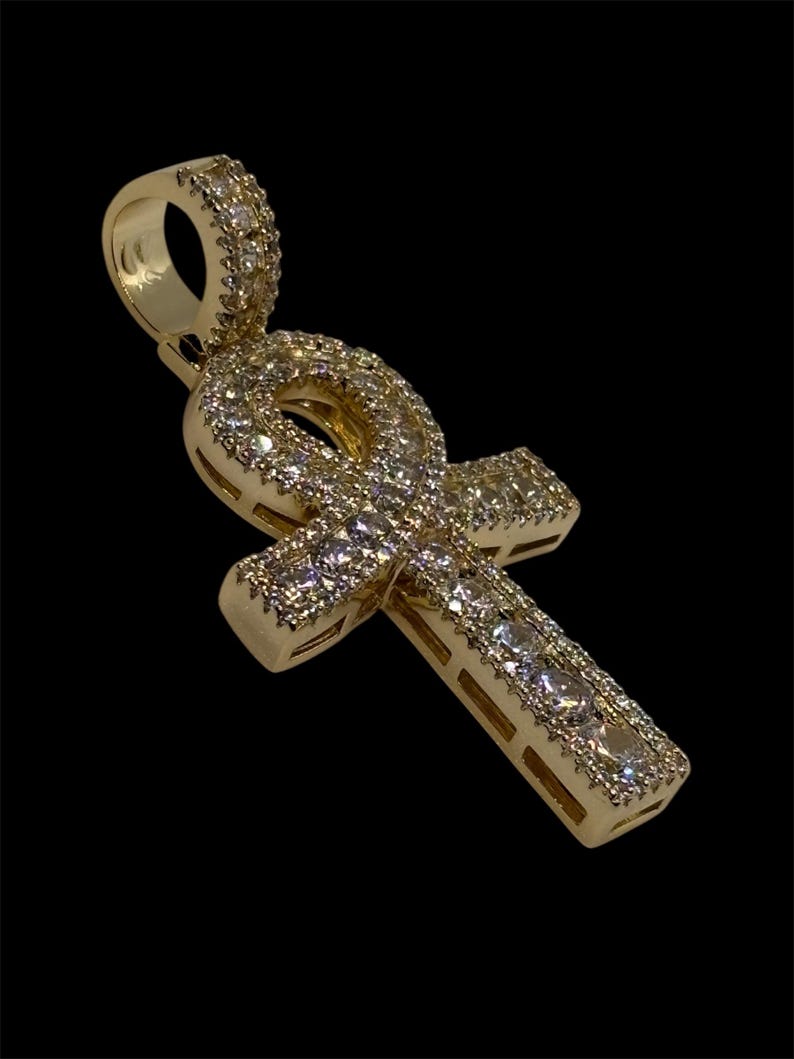 14k Gold Plated Cubic Zirconia Ankh Necklace - Etsy