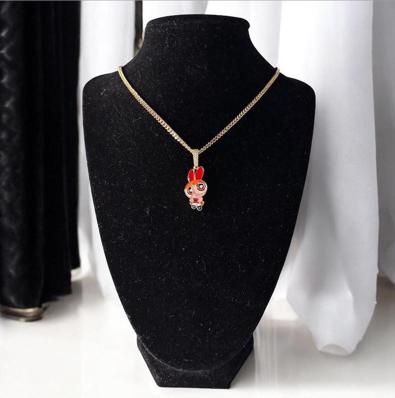 14k Gold Plated Powerpuff Girls Blossom Necklace With Cubic Zirconia ...