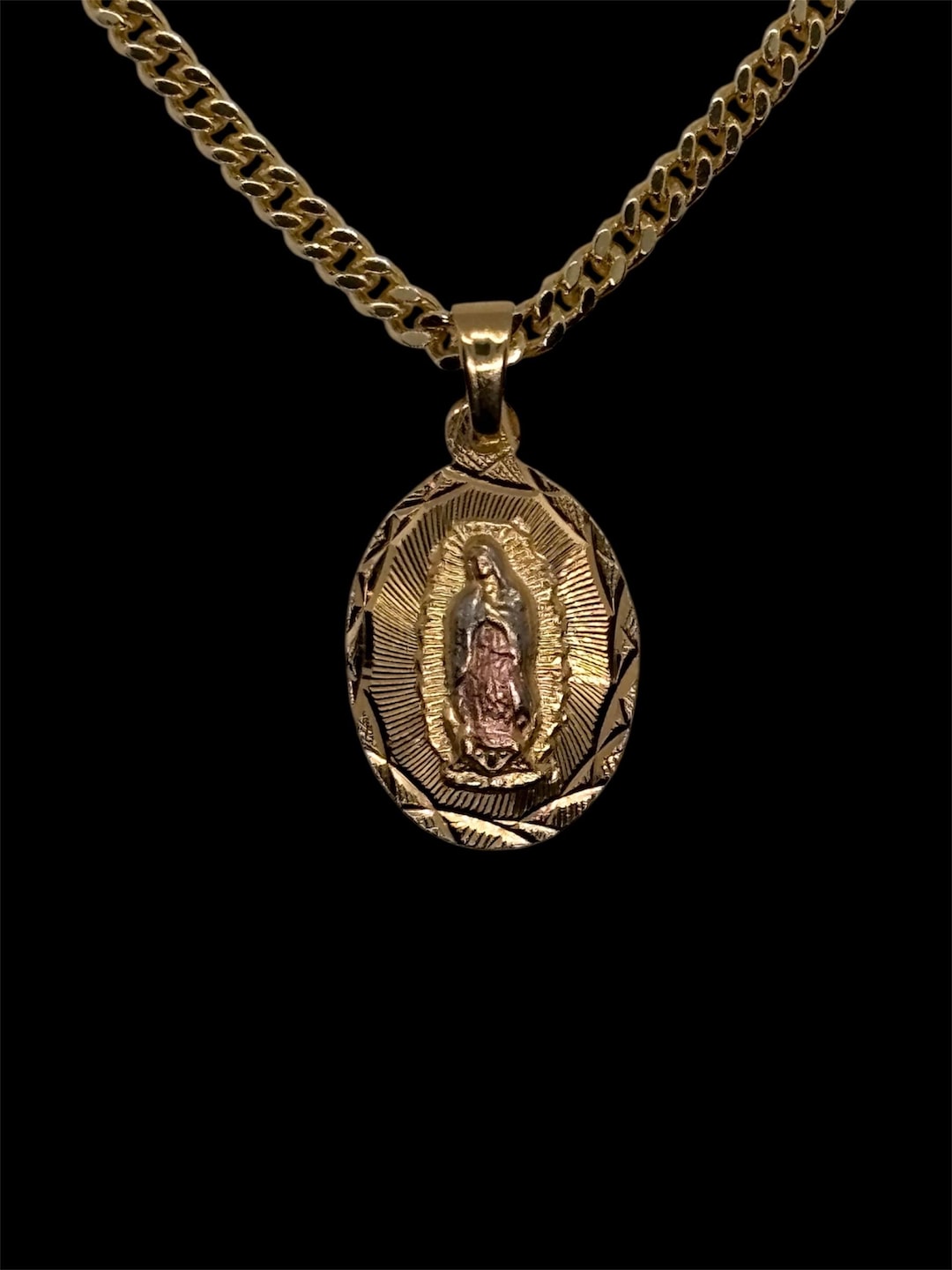 14k Gold Plated Virgen De Guadalupe Diamond Cut 3 Golds Necklace #2 - Etsy