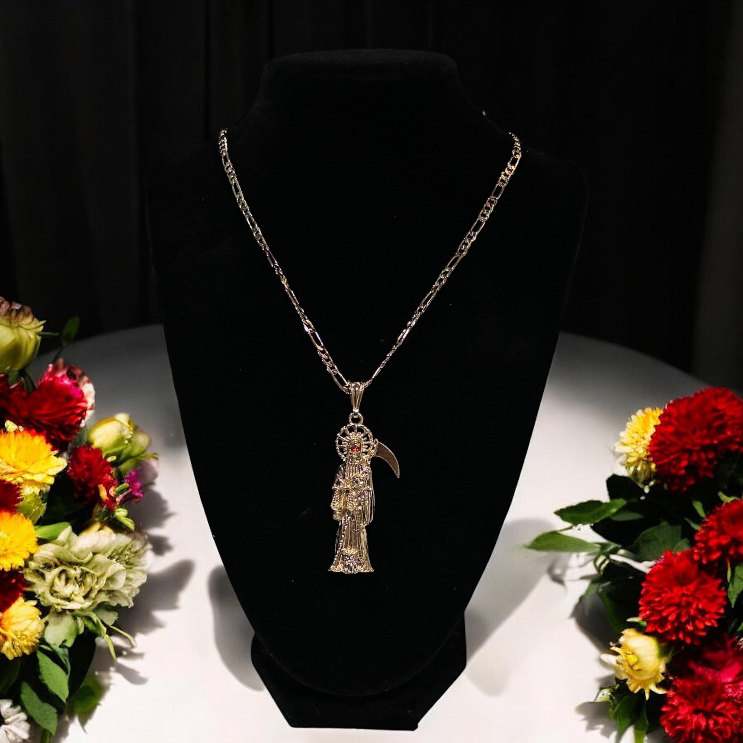 14k Santa Muerte Necklace Gold Plated- Santa Muerte Necklace - Santa ...