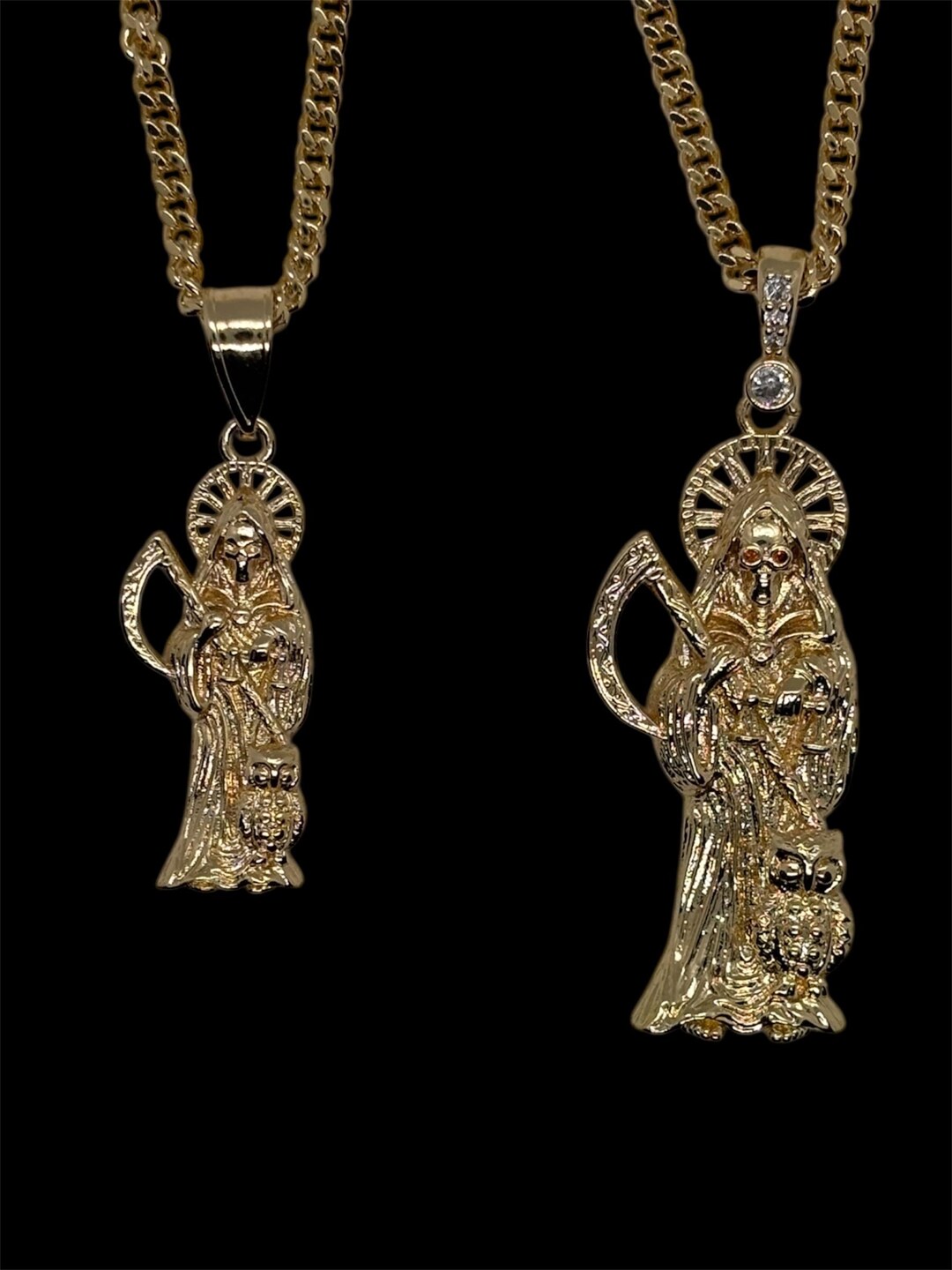 14k Gold Plated Santa Muerte Necklace - Grim Reaper Necklace – Santa ...
