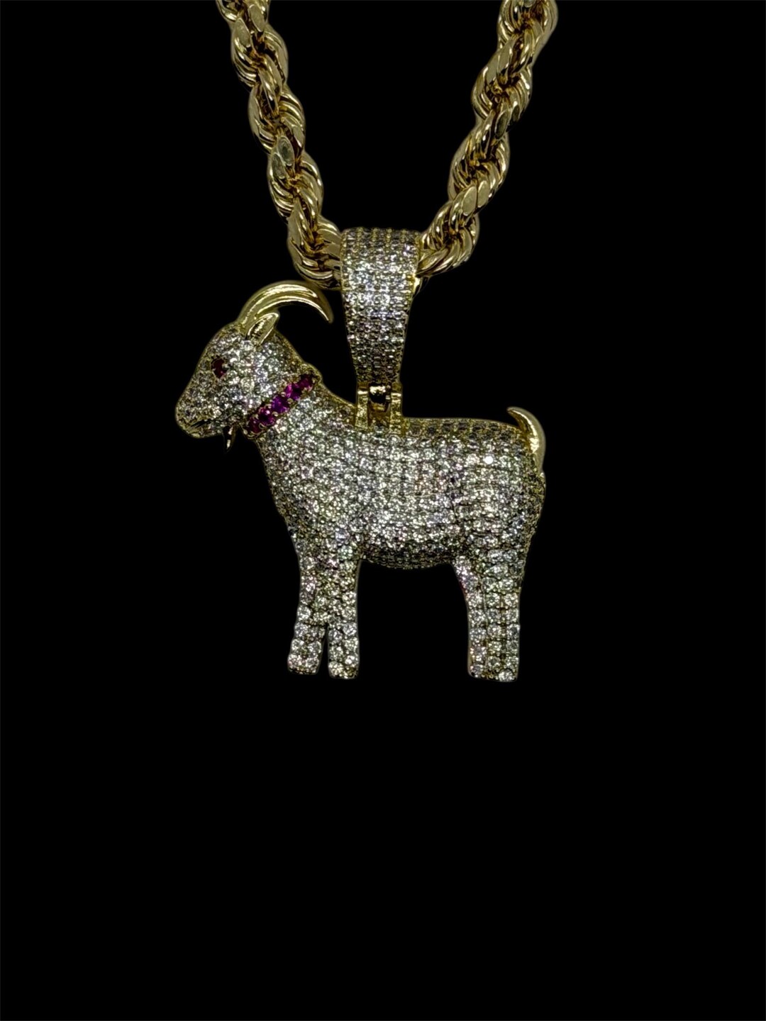 14k Gold Plated Goat CZ Pendant Necklace - Etsy