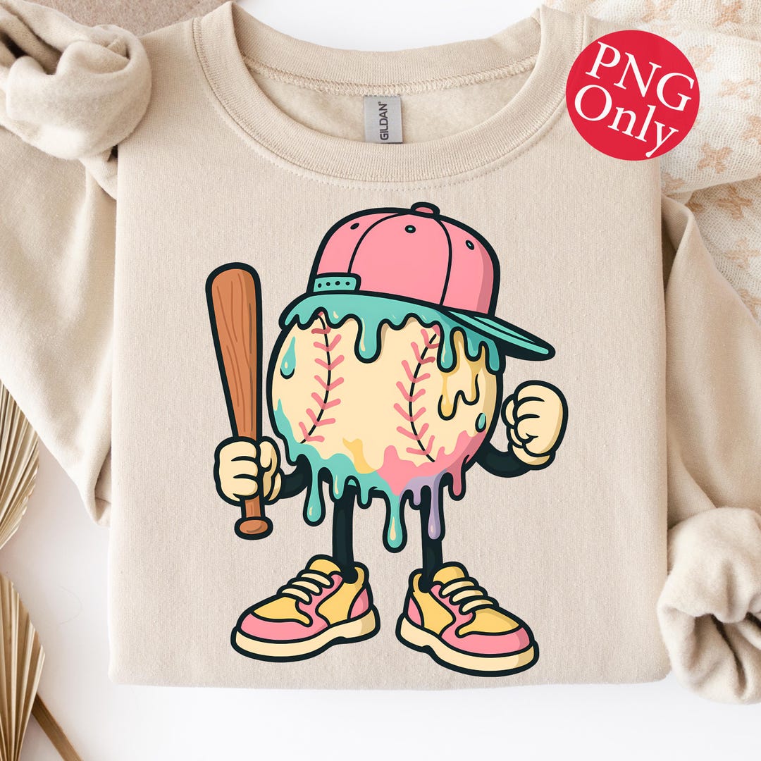 Melting Baseball Cartoon PNG: Drippy Sports Clipart (digital Download ...