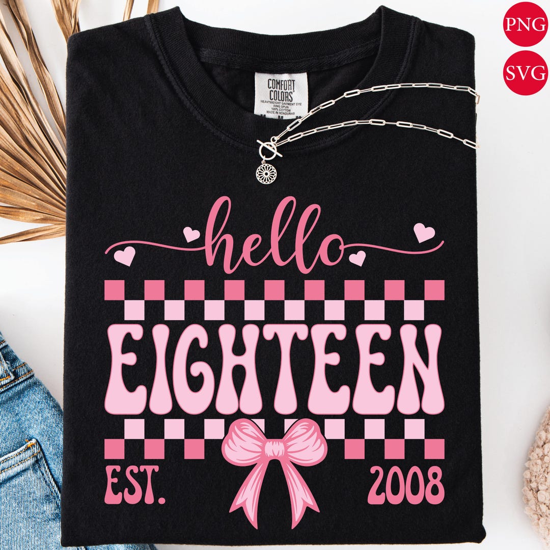 Hello Eighteen 18th Birthday SVG PNG: Retro Shirt Design (digital ...