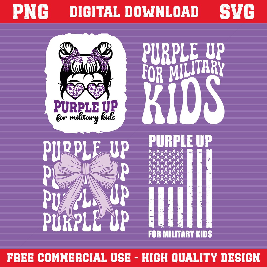 Purple up for Military Kids Png Bundle, Military Child Month Png ...