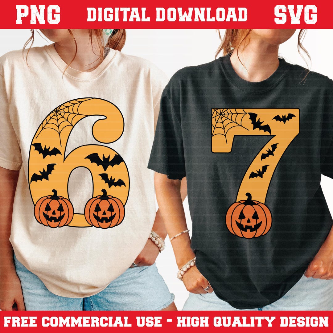 Spooky 6 & 7 Halloween Numbers: Bats, Pumpkins (PNG SVG Digital ...