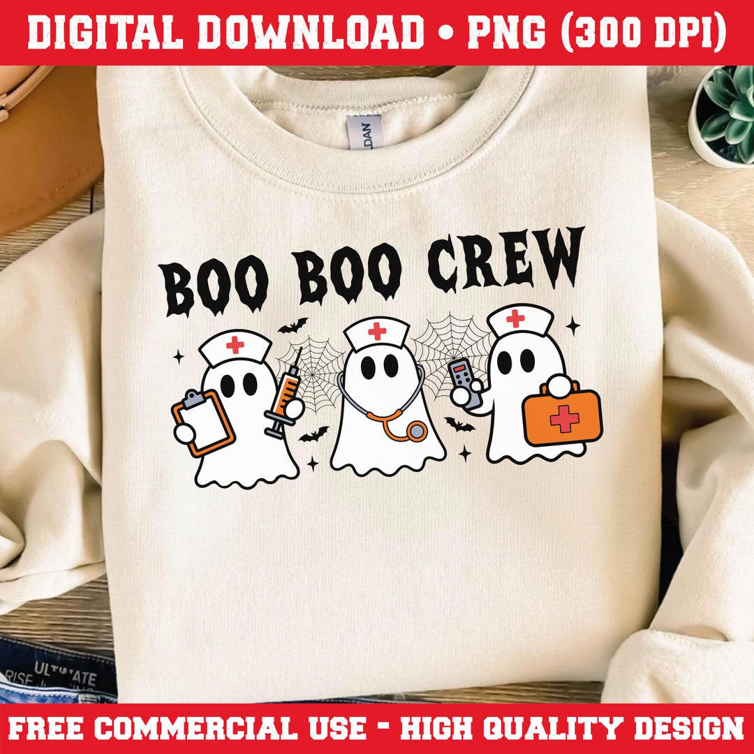 Boo Boo Crew Ghost Nurse PNG SVG: Halloween Shirt Design (digital ...