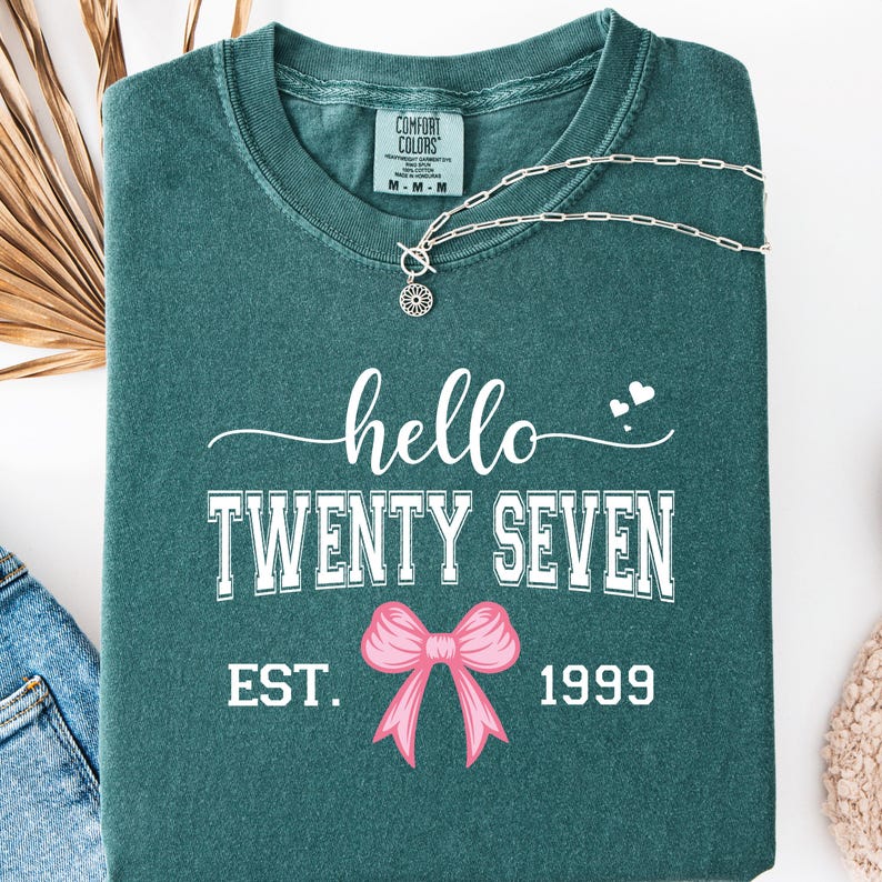 Hello Twenty Seven Birthday Girl Design Est 1999: Pink Bow 27th ...