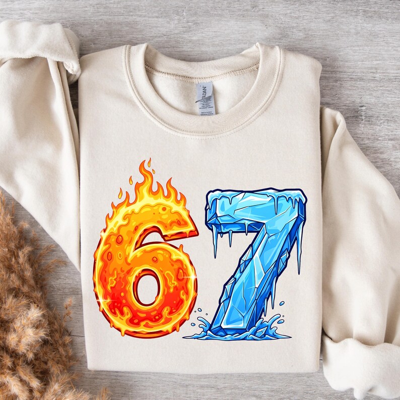 67 Meme Fire and Ice Design: Hot and Cold Viral Number PNG (digital ...