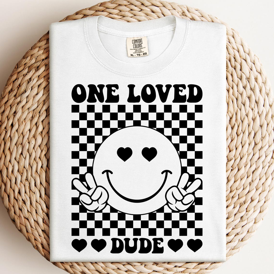 Retro Valentine SVG, One Loved Dude, Checkered Smiley Face (digital ...