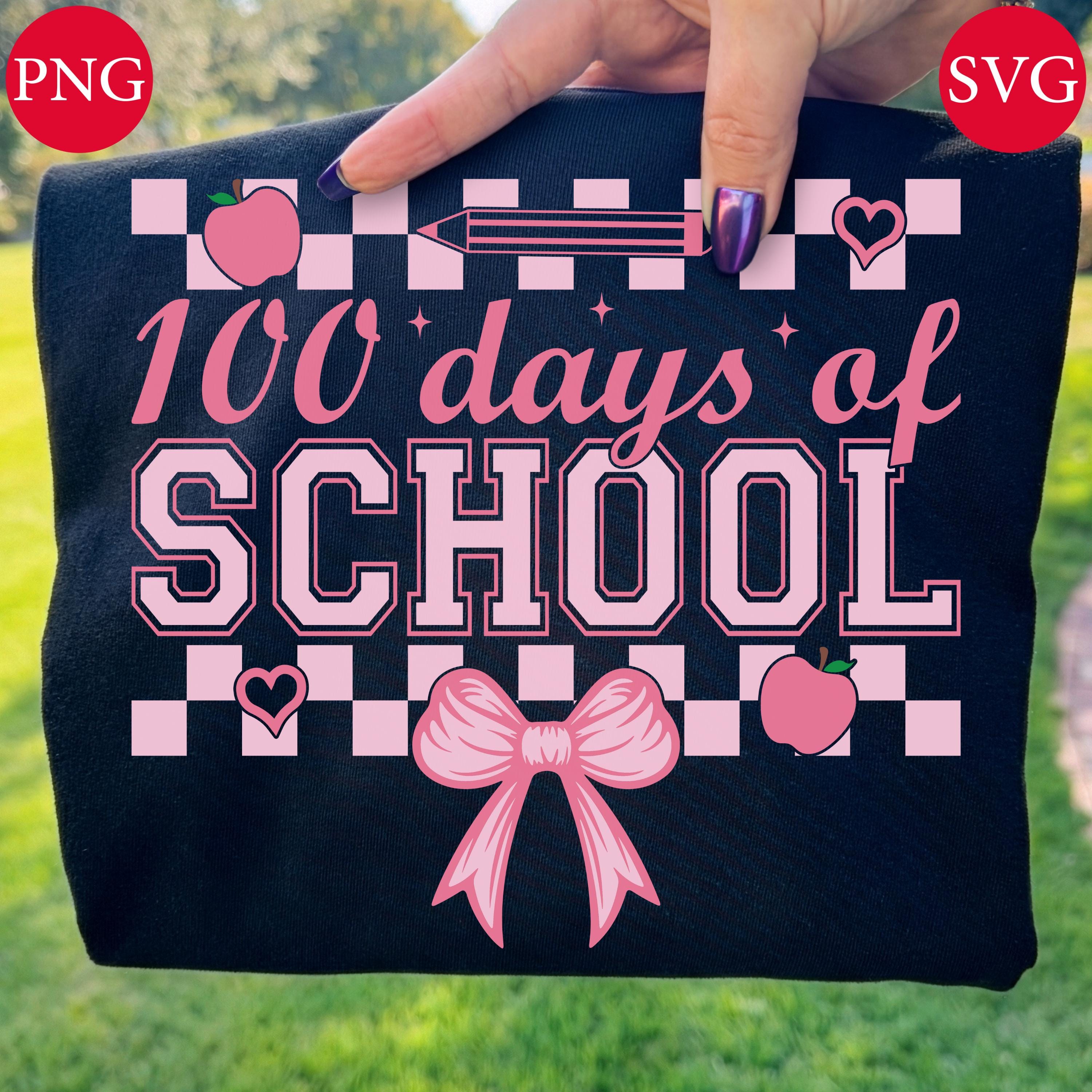 100 Days of School Coquette Design: Pink Bow Checkered Teacher PNG SVG ...
