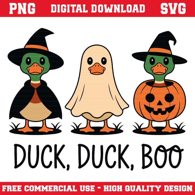 Duck Duck Boo Halloween Clipart – Witch, Ghost, Pumpkin (digital ...