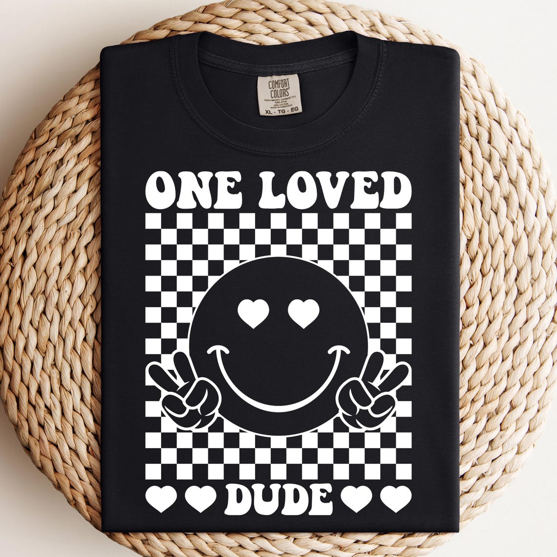 Retro Valentine SVG, One Loved Dude, Checkered Smiley Face (digital ...