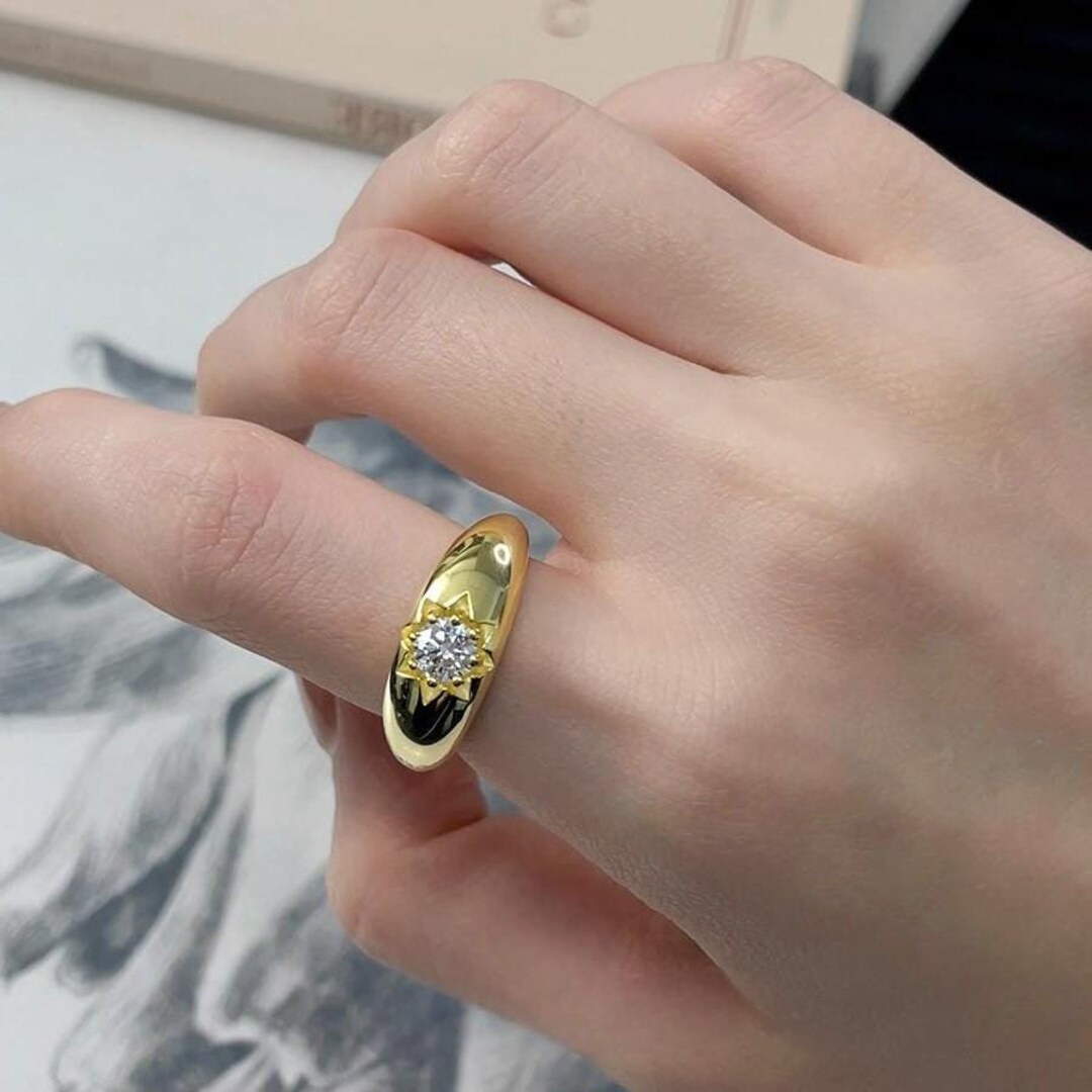 Eight-point Star Single Diamond Dome Ring, Couple’s Gift, Self-care ...