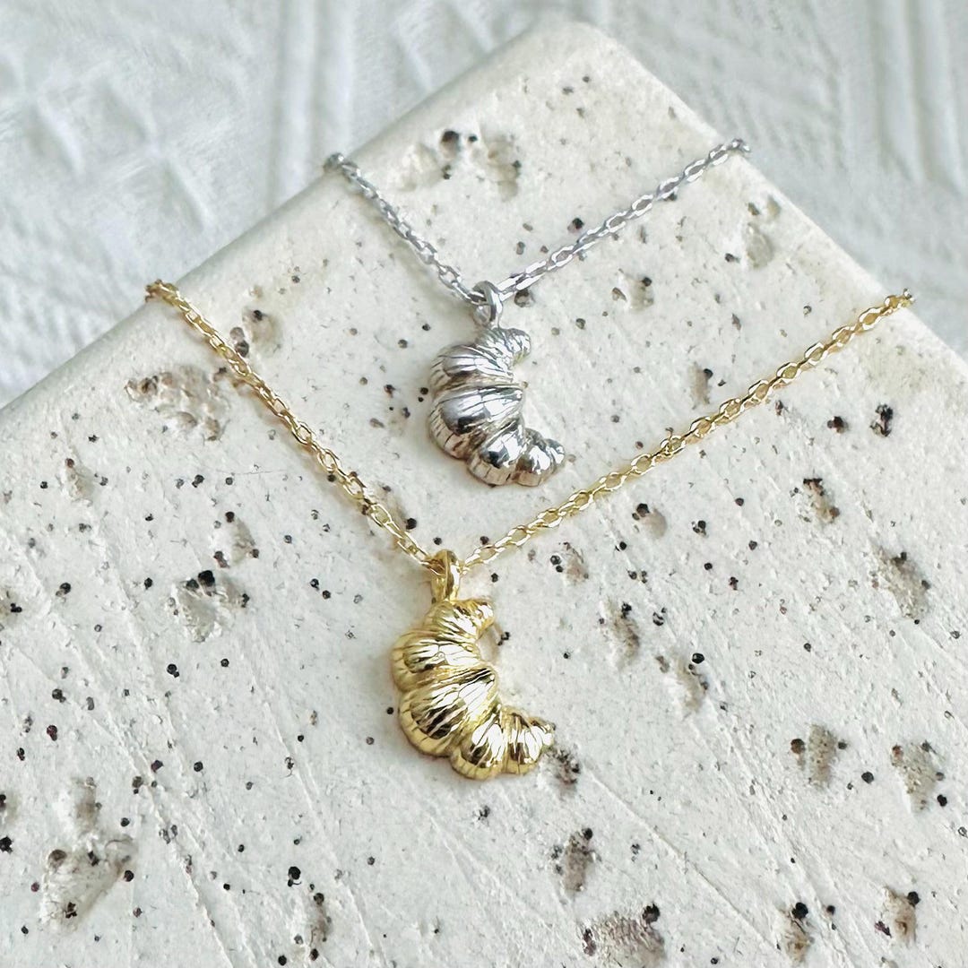 French Croissant Necklace, S925 Silver 18K Gold-plated, Croissant ...