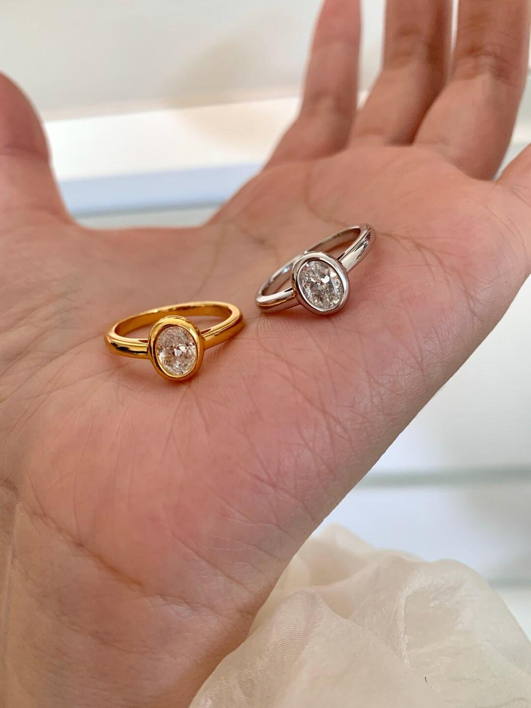 Cute Oval-cut Diamond Minimalist Silver Ring, Anniversary Gift, Travel ...