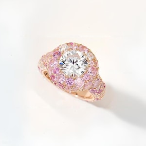 Sweet Pink Candy-inspired Pave Diamond Ring, Barbie Pink Luxury Ring ...