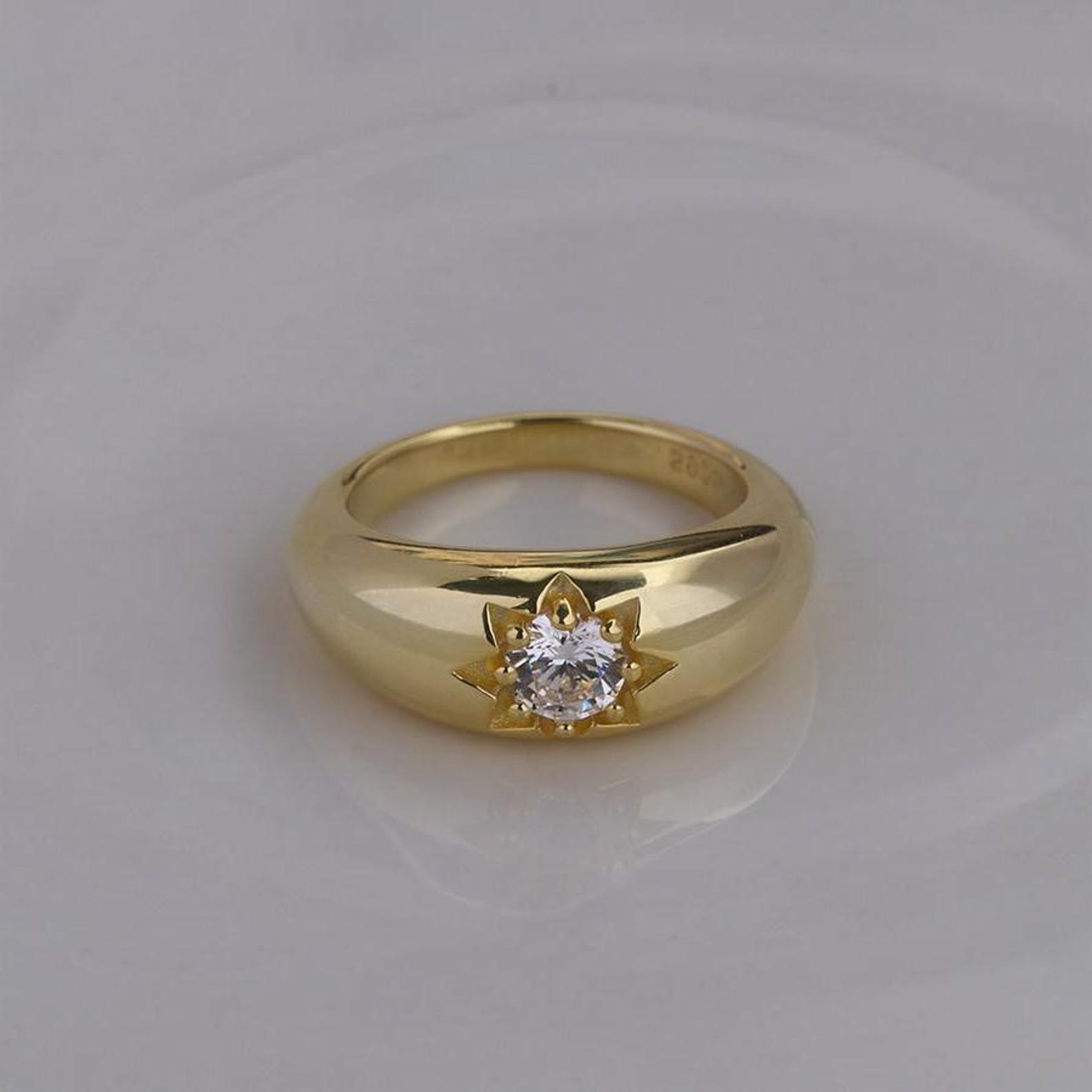 Eight-point Star Single Diamond Dome Ring, Couple’s Gift, Self-care ...