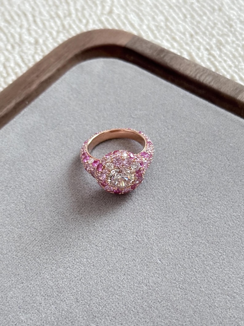 Sweet Pink Candy-inspired Pave Diamond Ring, Barbie Pink Luxury Ring ...