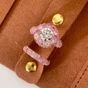 Sweet Pink Candy-inspired Pave Diamond Ring, Barbie Pink Luxury Ring ...