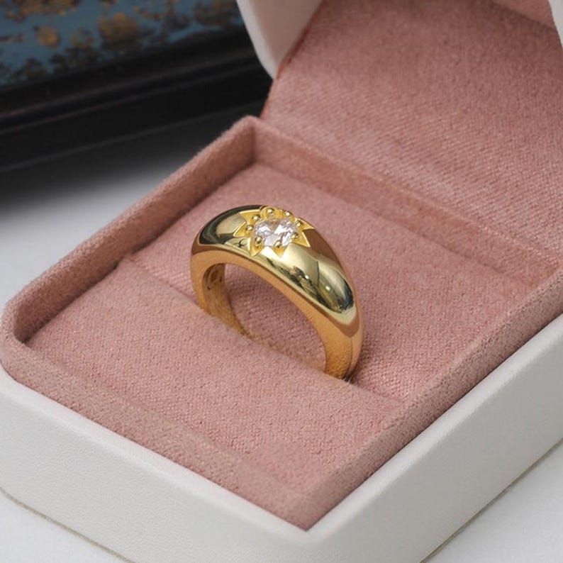 Eight-point Star Single Diamond Dome Ring, Couple’s Gift, Self-care ...