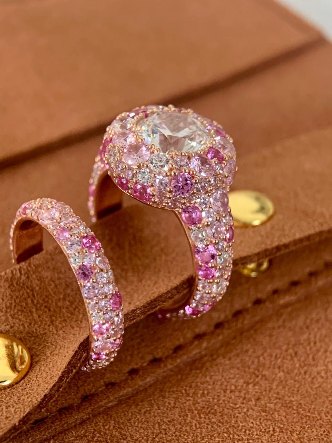 Sweet Pink Candy-inspired Pave Diamond Ring, Barbie Pink Luxury Ring ...