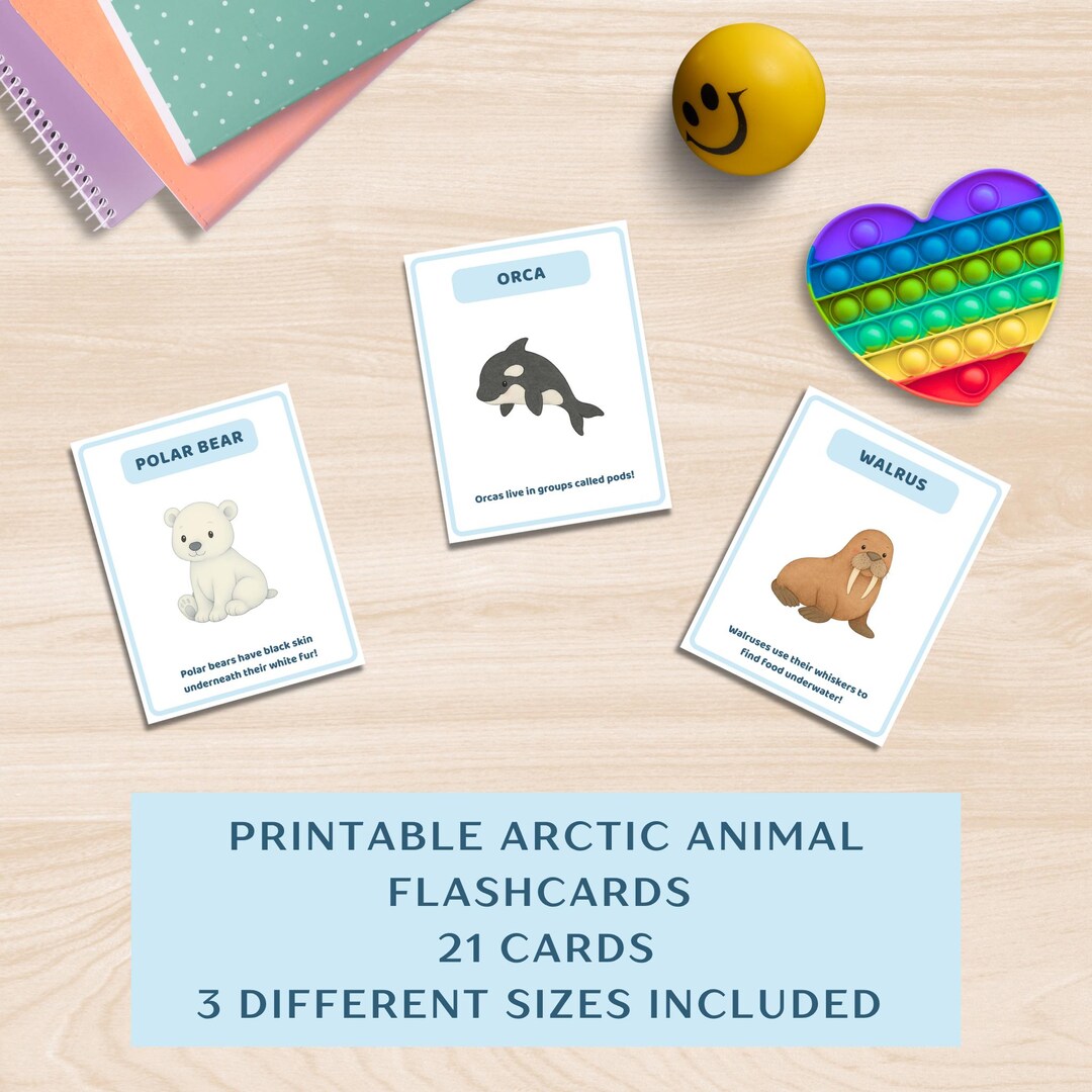 Printable Arctic Animal Flashcards | 10 Cute Winter Animals | Early ...