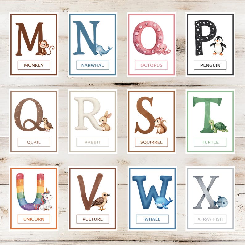 Printable Alphabet Flashcards | A-Z Animal-themed Learning Cards ...