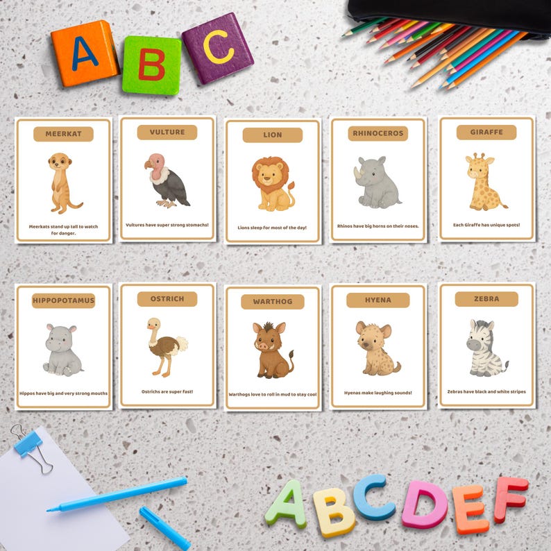 Safari Animal Flashcards for Kids | Printable PDF | Early Learning ...