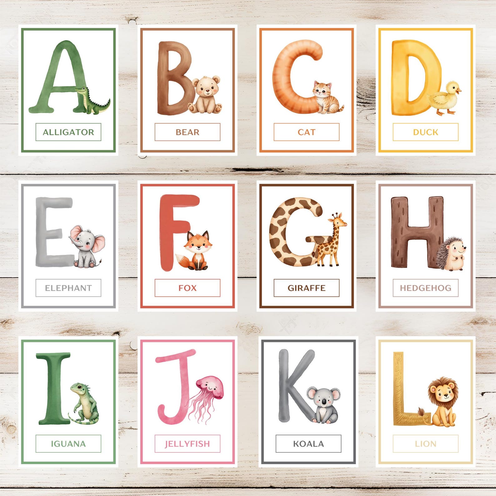 Printable Alphabet Flashcards | A-Z Animal-themed Learning Cards | Educational Digital Download ...