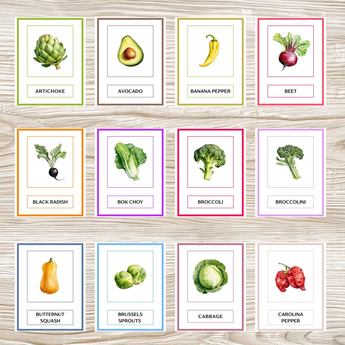 Printable Vegetable Flashcards | 58 Educational Cards | Montessori ...