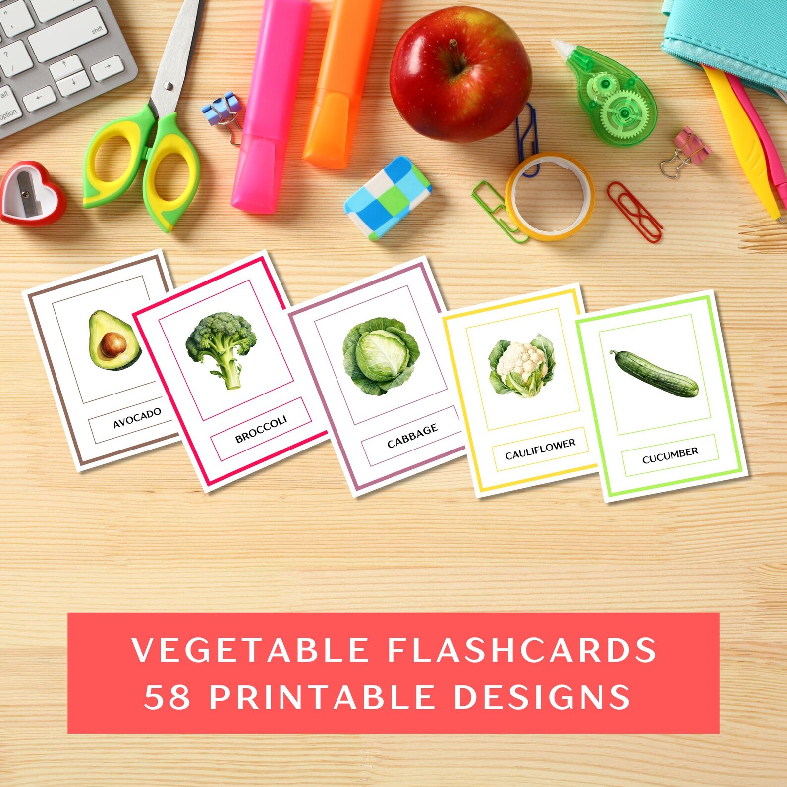 Printable Vegetable Flashcards | 58 Educational Cards | Montessori ...